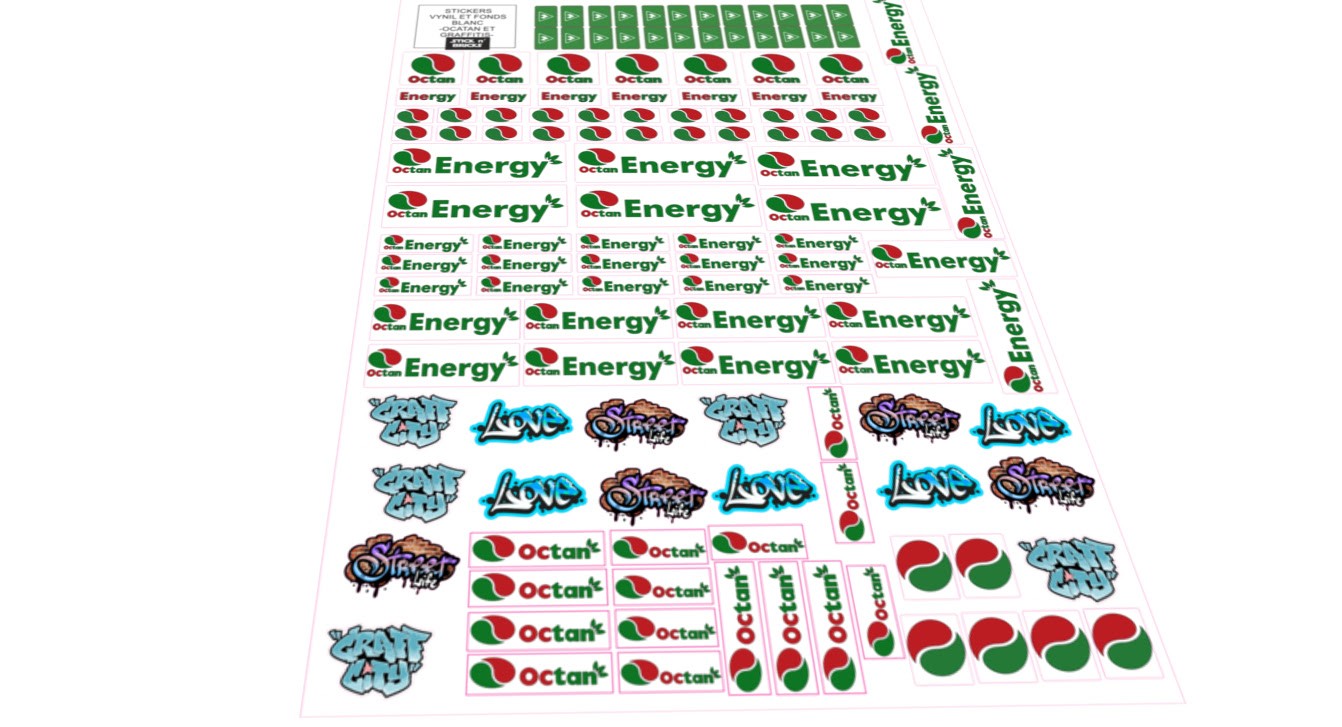 Planche Stickers OCTAN et tag -130 stickers prédécoupés